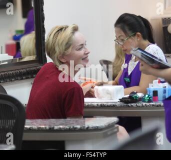 Make-up free Sharon Stone gets her nails done in Beverly Hills ...