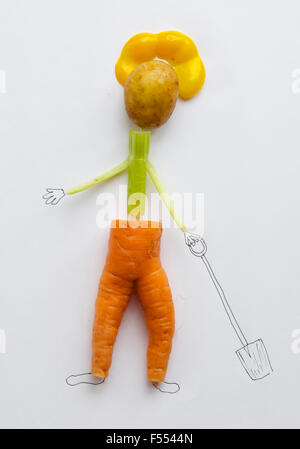 Figure made from vegetables with drawing background Stock Photo - Alamy
