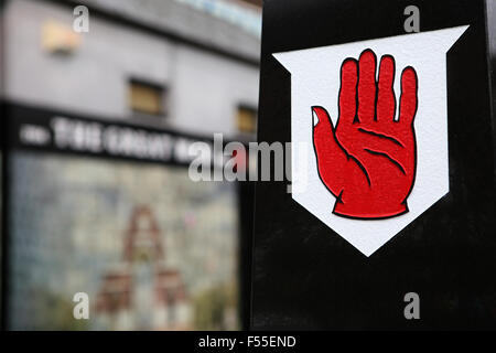 loyalist red hand of ulster murals in the Lower Shankill Road area of ...