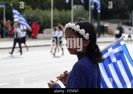 Athens, Greece. 28th Oct, 2015. A boy watches the 'Oxi Day' parade in ...