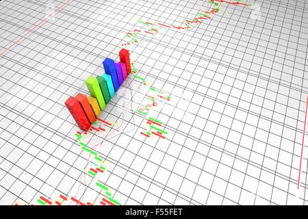 Colorful 3d block chart graph. High resolution render with candlesticks chart background Stock ...