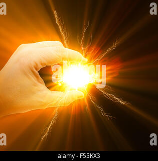 hand experiment energy power electricity electric power lightning sheet ...