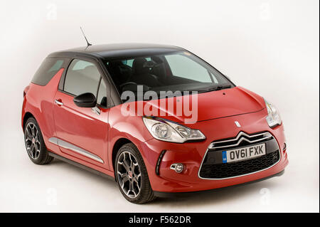 Red Citroen DS3 hatchback car side view isolated on white background ...