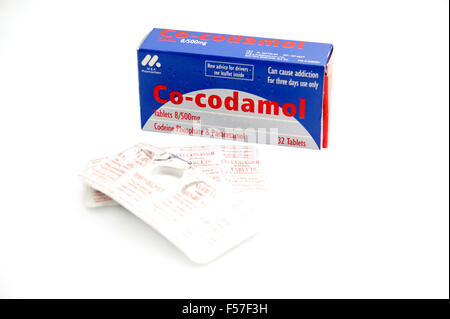 Co-codamol tablets containing paracetamol & codeine (painkillers) used ...