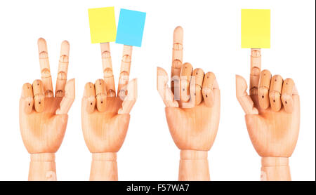 primary goals planning strategy concept - woman's finger with note and ...