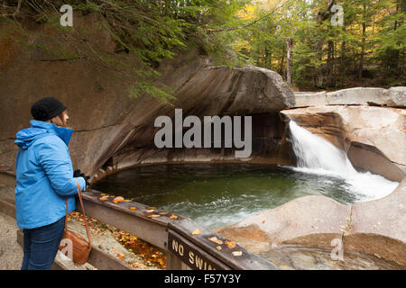 The Basin, a geological granite feature with waterfall, Franconia Notch ...