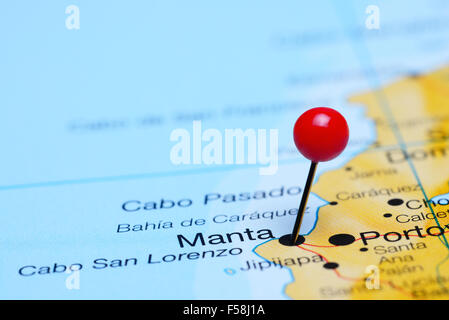 Manta pinned on a map of Ecuador Stock Photo - Alamy