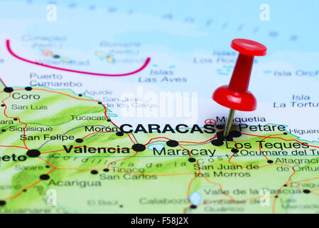 Caracas pinned on a map of America Stock Photo - Alamy