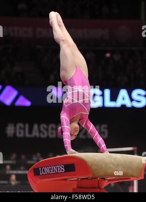 October 29, 2015 Glasgow, Scotland ..Simone Biles (USA) with coach ...