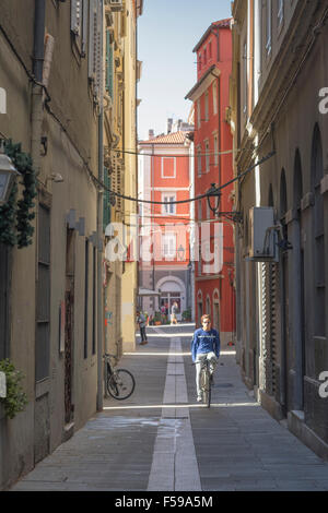 Narrow street in The Historical center of Town of Gijon city, Asturias ...