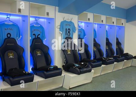 The dressing changing rooms at Manchester City football club, Etihad ...