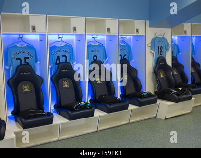 The dressing changing rooms at Manchester City football club, Etihad ...