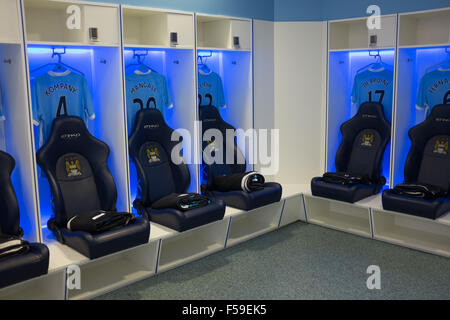 The dressing changing rooms at Manchester City football club, Etihad ...