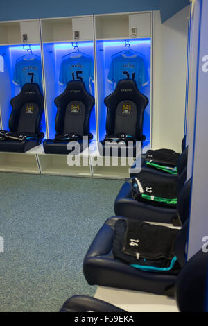 The dressing changing rooms at Manchester City football club, Etihad ...