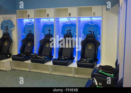 The dressing changing rooms at Manchester City football club, Etihad ...