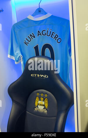 The dressing changing rooms at Manchester City football club, Etihad ...