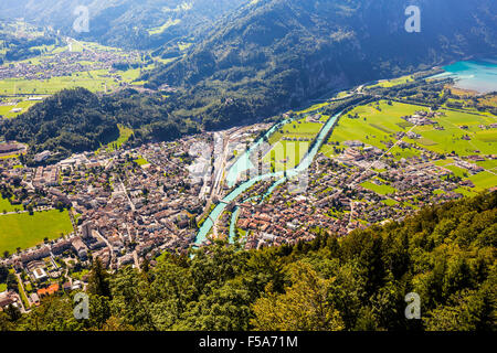 Aerial View of Interlaken and River Aare, Canton of Bern, Switzerland ...