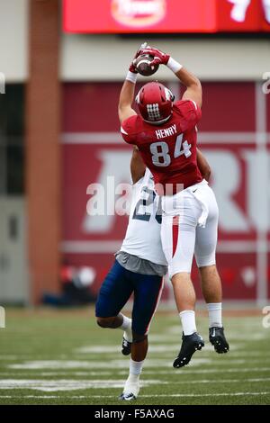 OCT 31, 2015: Arkansas tight end Hunter Henry #84 greets QB Austin ...