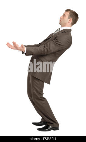 Businessman leaned back with empty hands on white Stock Photo - Alamy