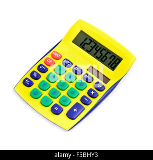 Yellow calculator isolated on white background with clipping path Stock ...