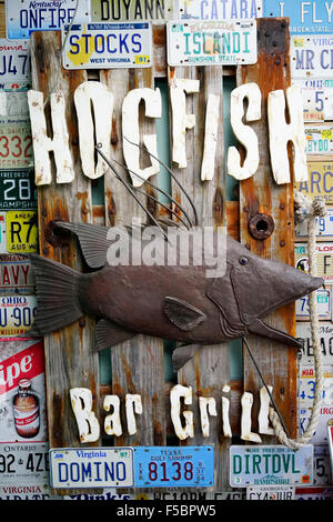 Metal sculpture of a Hogfish at the HogFish Bar & Grill on Stock Island ...