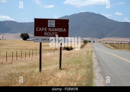 Brown tourist sign for the N7 Highway the Cape Namibia route, Swartland ...