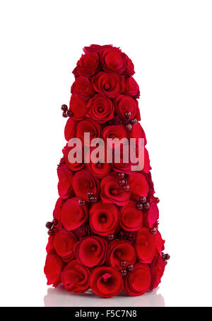 Red wooden christmas tree isolated on a white background. Minimalist ...