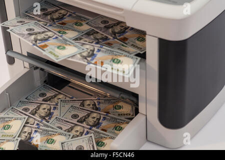 Printer printing fake dollar bills isolated on white background Stock ...