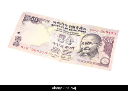 Fifty Rupee note (Indian currency) isolated on white background Stock ...