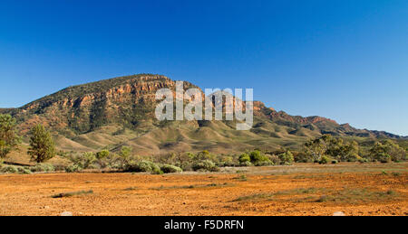 Panoramic view of rugged Heysen Ranges & Aroona Valley under blue sky ...