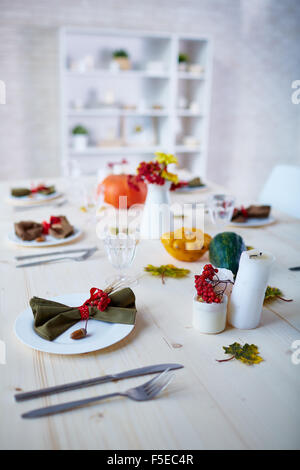 Thanksgiving dinner served on wooden rustic table Stock Photo - Alamy