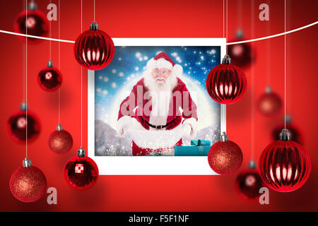 Photo of excited cute santa claus assistants driving car delivering x ...