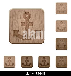 Set of carved wooden anchor buttons. 8 variations included. Arranged layer structure Stock ...