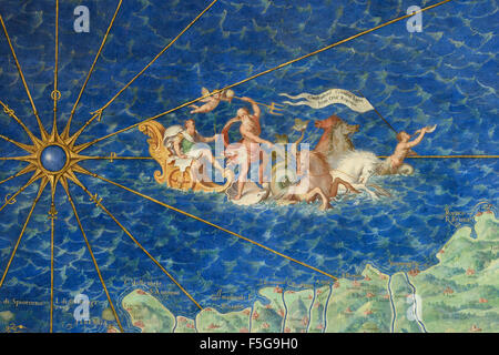 Detail of antique map of Liguria painting in Vatican Museum Room of ...