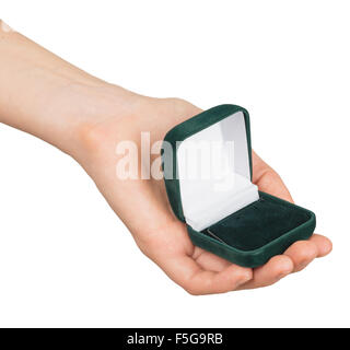 Open empty ring box in businessmans hand Stock Photo - Alamy