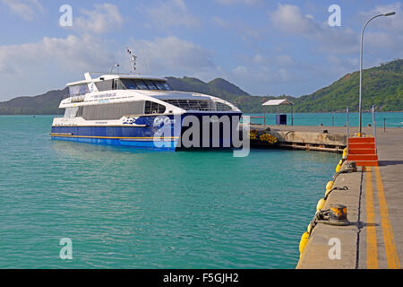 Cat Cocos ferry in the port of Praslin, linchpin of the island of ...