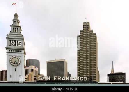 The 245-foot tall clock tower at the Ferry building seen from San ...