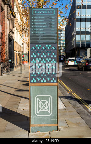 Dantzic Street, Manchester, England, UK, Europe. Rooftops with clock ...