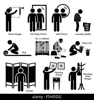 Home House Furniture and Decorations Stick Figure Pictogram Icon ...