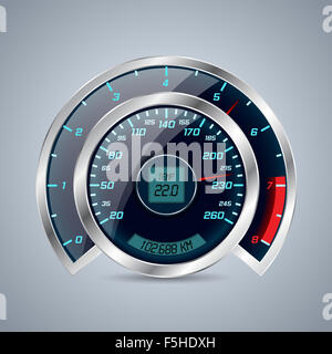 Cool shiny speedometer with rev counter and race flags Stock Photo - Alamy