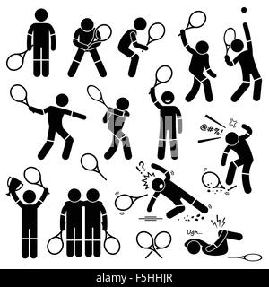 stick man figure, tennis player hits tennis ball with racket. Active ...