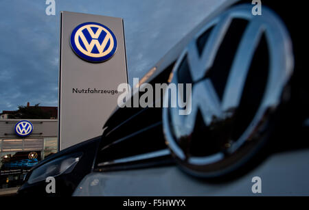 Hanover, Germany. 05th Nov, 2015. New VW cars are seen at dawn at a ...