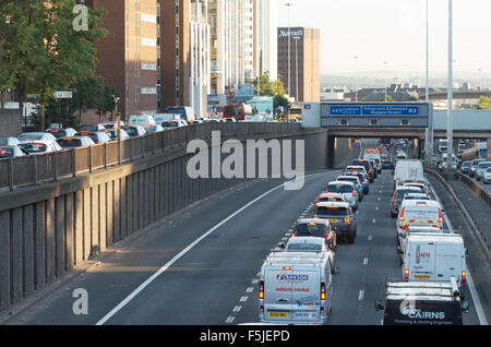 Traffic on the M8 motorway and in Charing Cross, Glasgow City centre ...