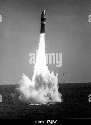 The launch of a Lockheed Poseidon C3 missile from the USS James Madison ...