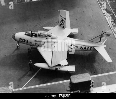 Photograph of FJ-1 Fury jet aircraft guns, demonstrating the armament ...