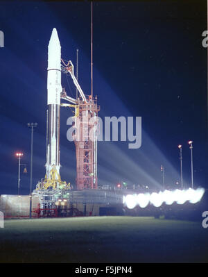 This image shows the Atlas-Centaur rocket on Pad 36 during prelaunch ...