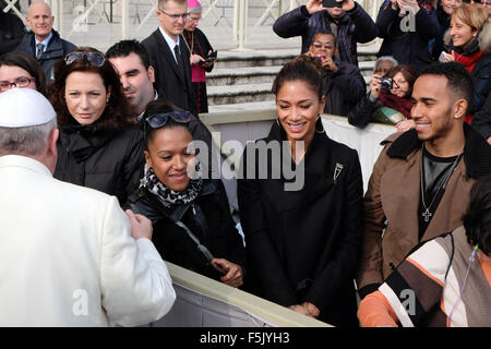 Lewis Hamilton and the actress Nicole Scherzinger meet Pope Francis in ...