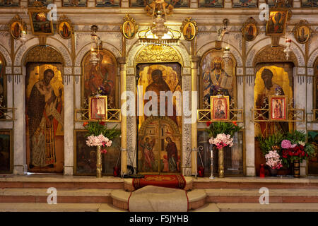 Greek Orthodox altar in the monastery church, monastery of Panagia ...
