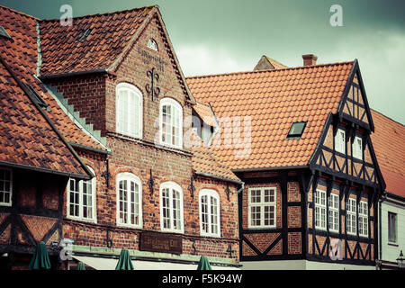 Close-up of traditional Danish half-timbered architecture (bindingsværk ...