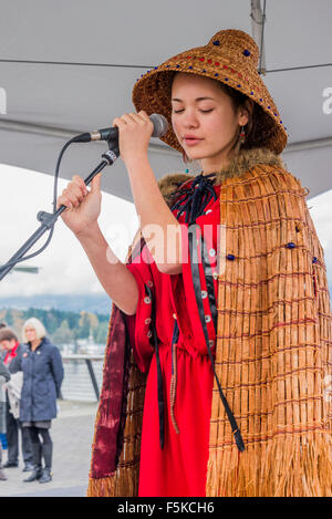 Coast Salish First nations activist singer, Ta’Kaiya Blaney, sings at ...